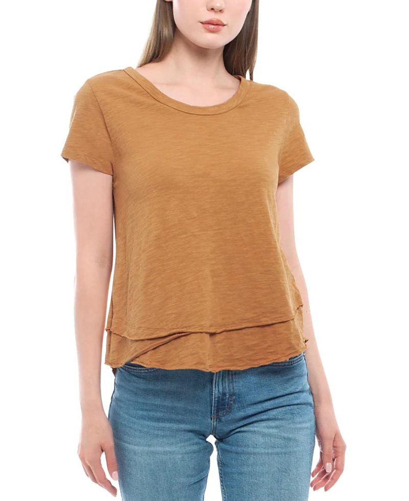 WILT Wilt Tiered Hem Slub Jersey Mock Layer Tee